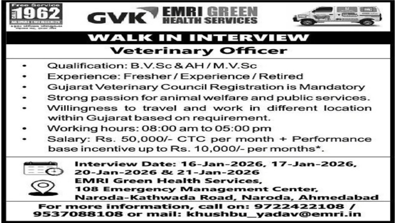 GVK EMRI Green Health Services Recruitment 2026 - sandeshedu.com